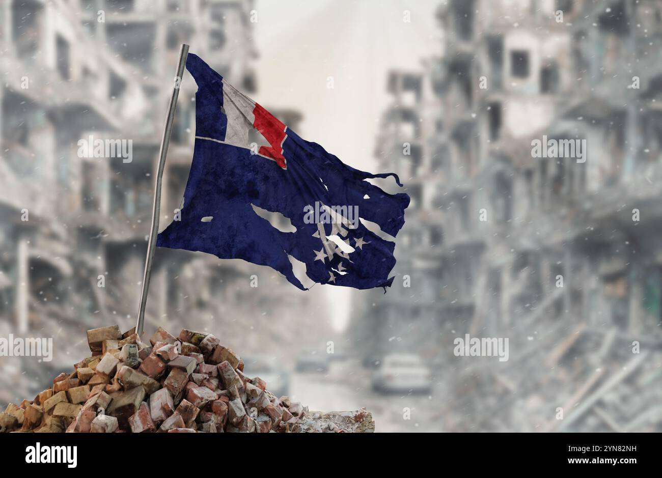Dirty and torn French Southern and Antarctic Lands flag, symbol of ...