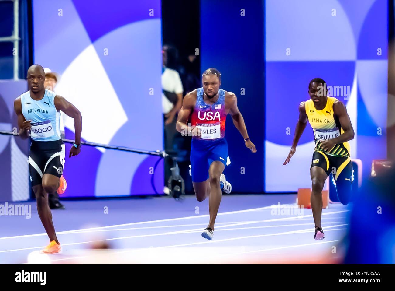 Noah Lyles (USA), wins the gold medal in the Men's 100 finals at the 2024 Olympic Summer Games ...