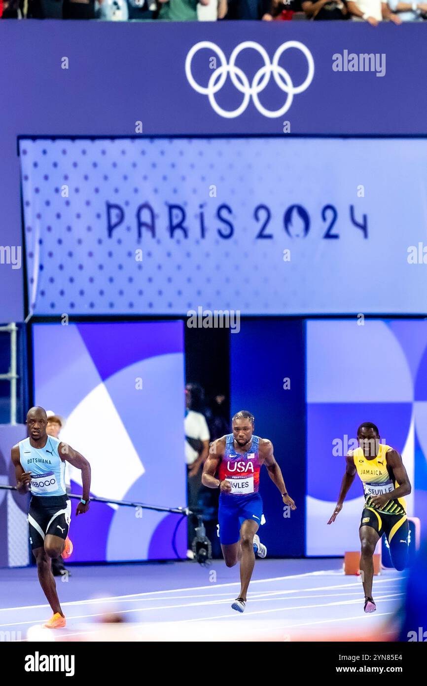 Noah Lyles (USA), wins the gold medal in the Men's 100 finals at the 2024 Olympic Summer Games ...