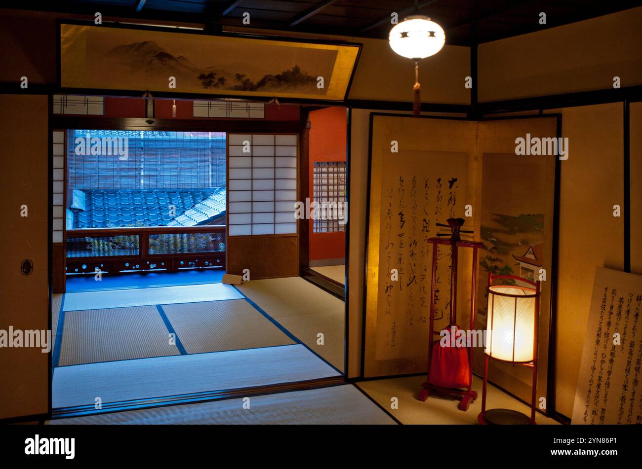 Interior view of the Ochaya Shima historical geisha house in the ...