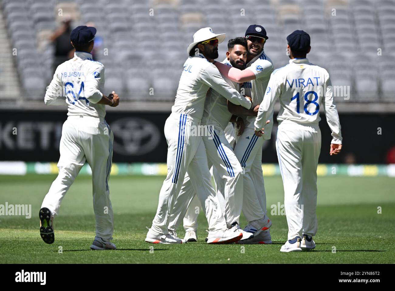 Perth, Australia. 25th Nov, 2024. Mohammed Siraj of India celebrates ...