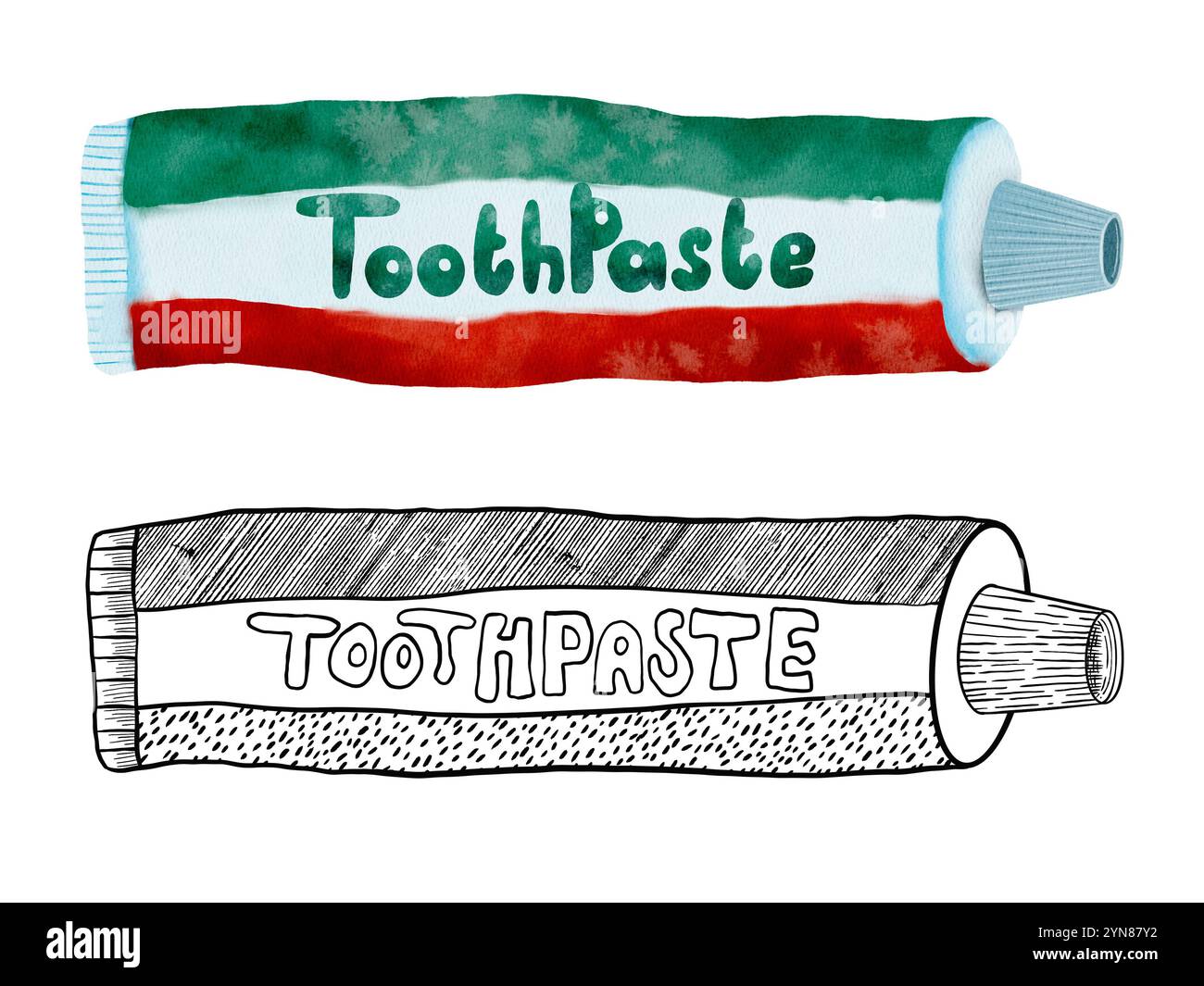 Illustration of toothpaste tubes in vibrant colors and sketch style ...