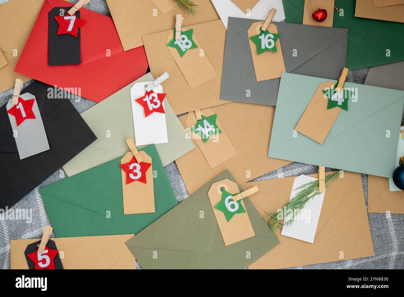 Traditional twenty four days advent calendar before Christmas holidays ...