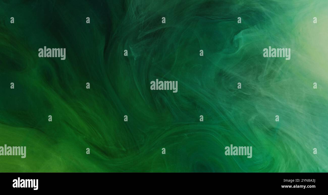 Underwater ink. Vapor swirl. Green color splash ethereal mist floating ...