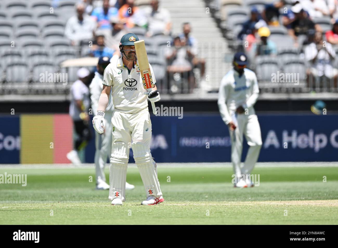 Perth, Australia. 25th Nov, 2024. Travis Head of Australia celebrates ...
