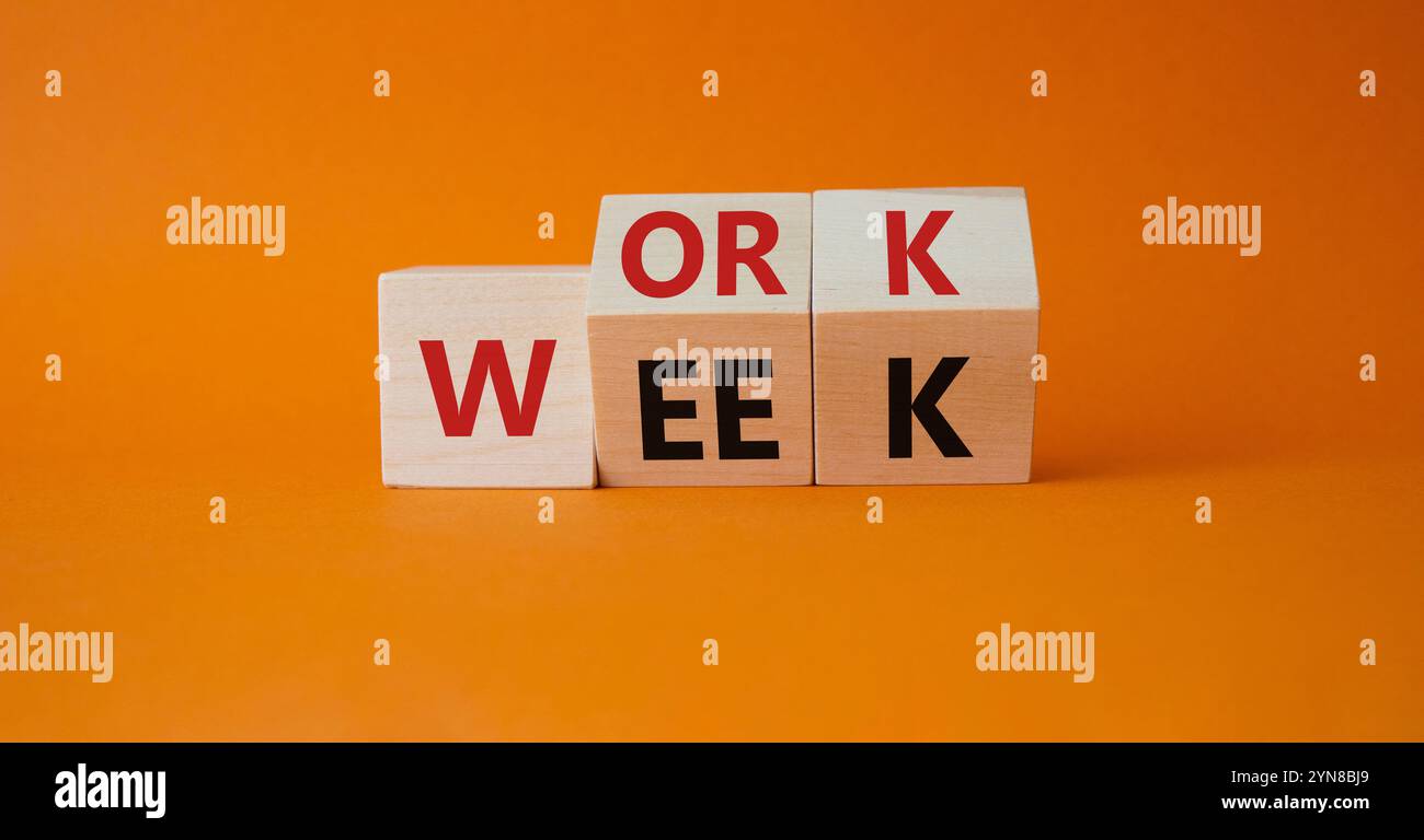 Work Week symbol. Turned wooden cubes with words Work Week. Beautiful ...