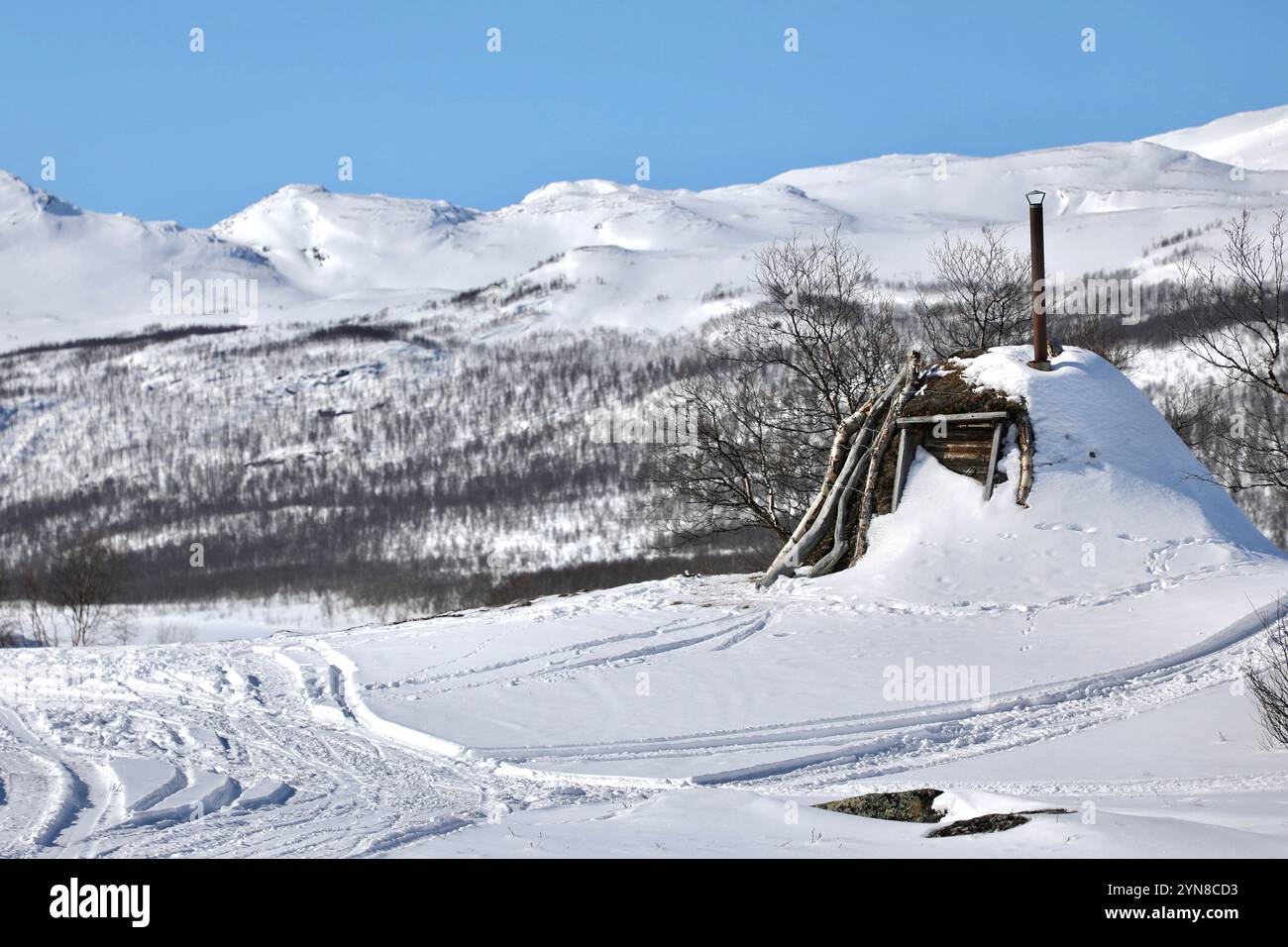A goahti, a traditional hut of the indigenous Sami people of Lapland ...