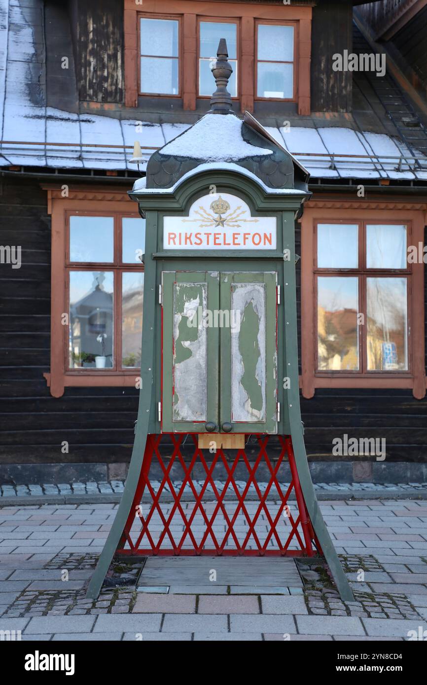 A Rikstelefon phone booth is pictured in Swedish Lapland. Rikstelefon ...