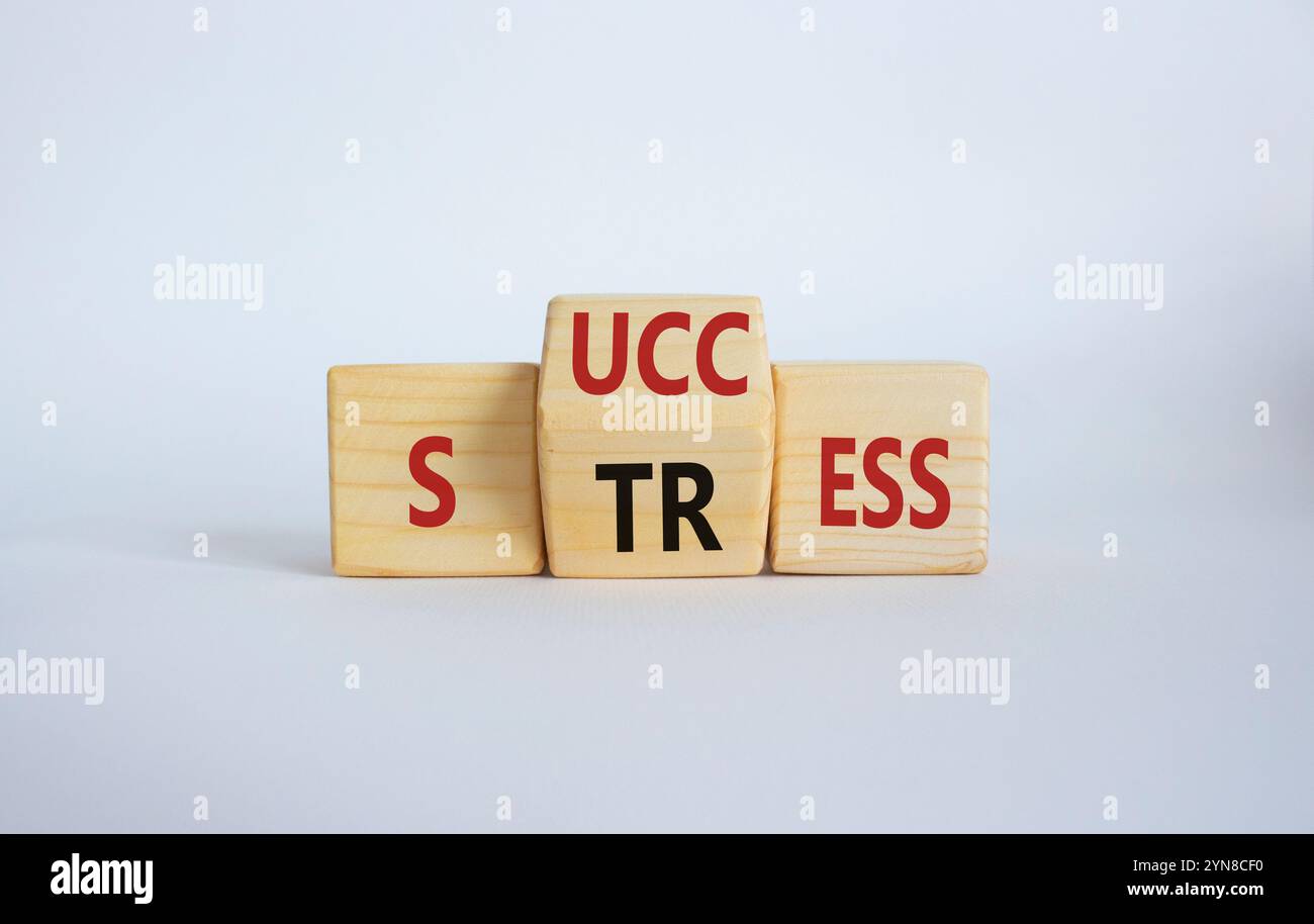 Success vs Stress symbol. Wooden cubes with words Stress and Success ...