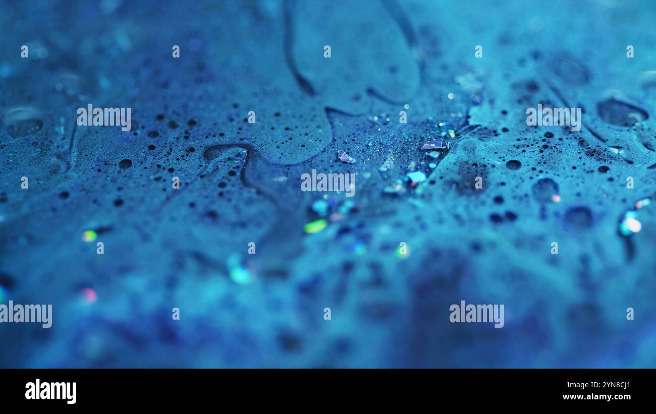 Shiny ink spill. Wet shimmer texture. Blur blue color sparkling glitter ...