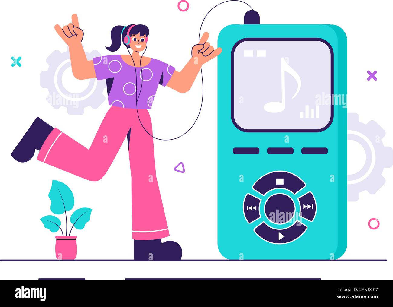 MP3 Player Vector Illustration featuring Musical Notations, Headphones ...