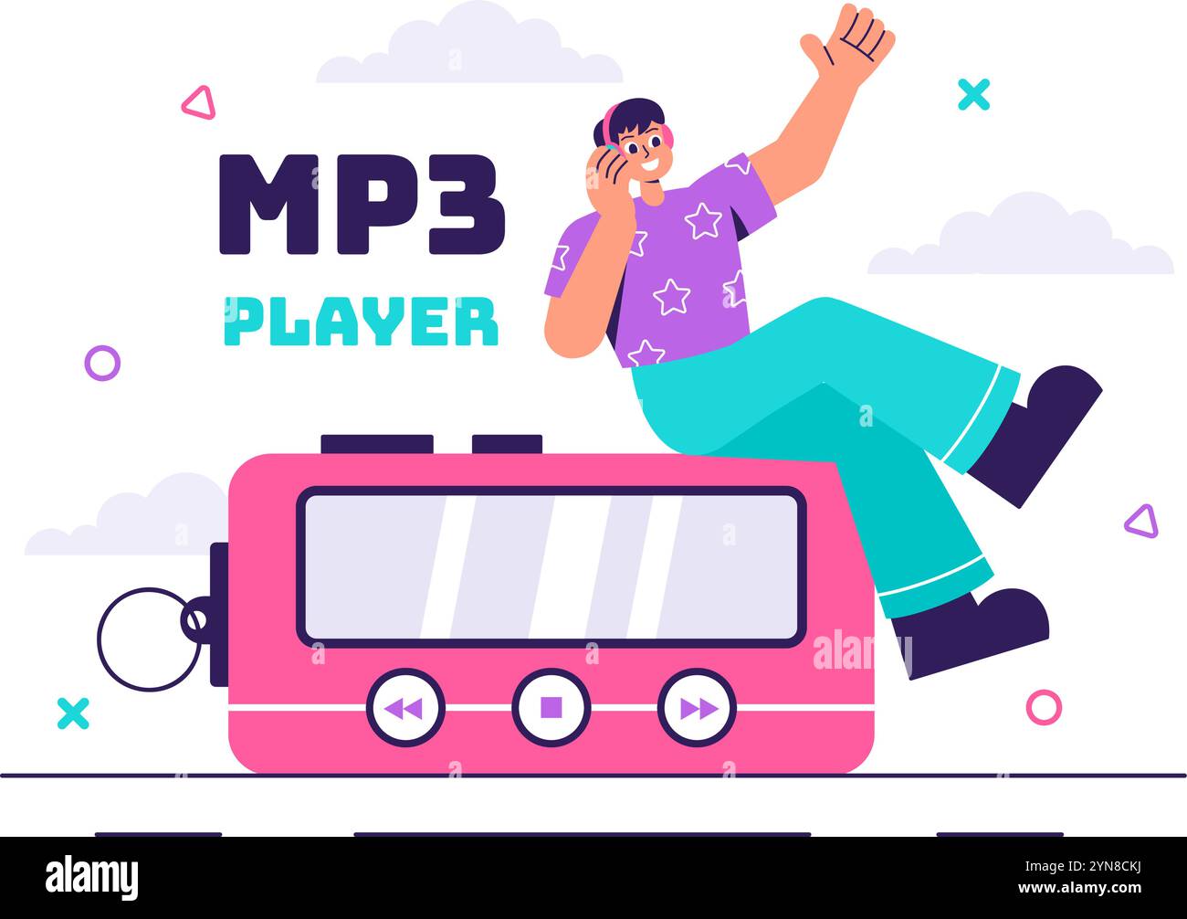MP3 Player Vector Illustration featuring Musical Notations, Headphones ...