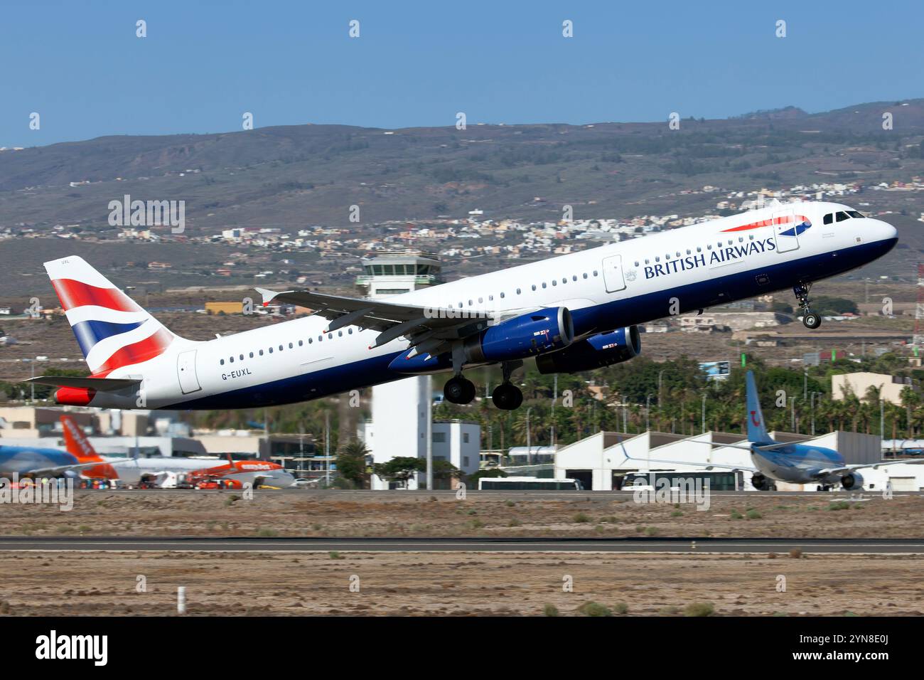 A British Airways (BA Euroflyer) Airbus 321 taking off from Tenerife ...