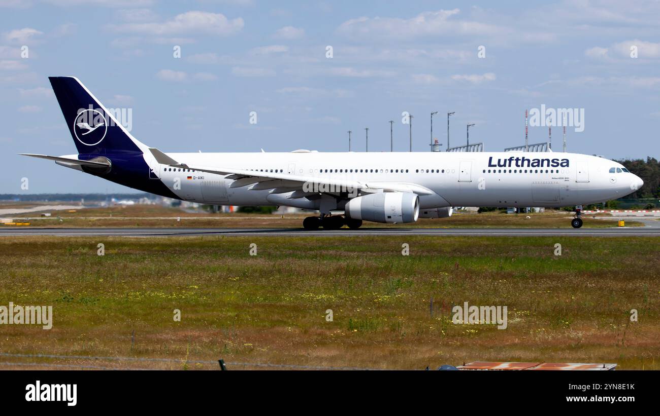 A Lufthansa Airbus 330-300 accelerating for take off from Frankfurt ...