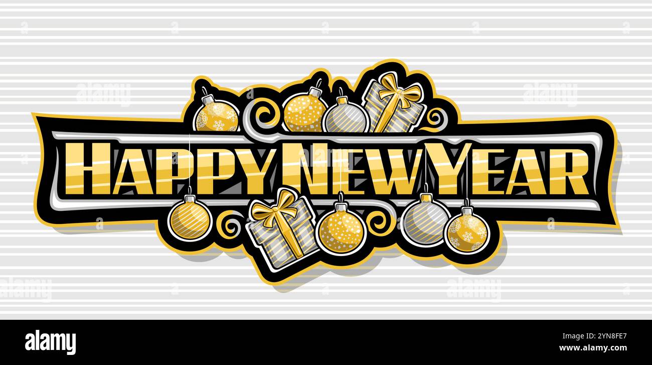 Vector logo for Happy New Year, decorative signage with cartoon design ...