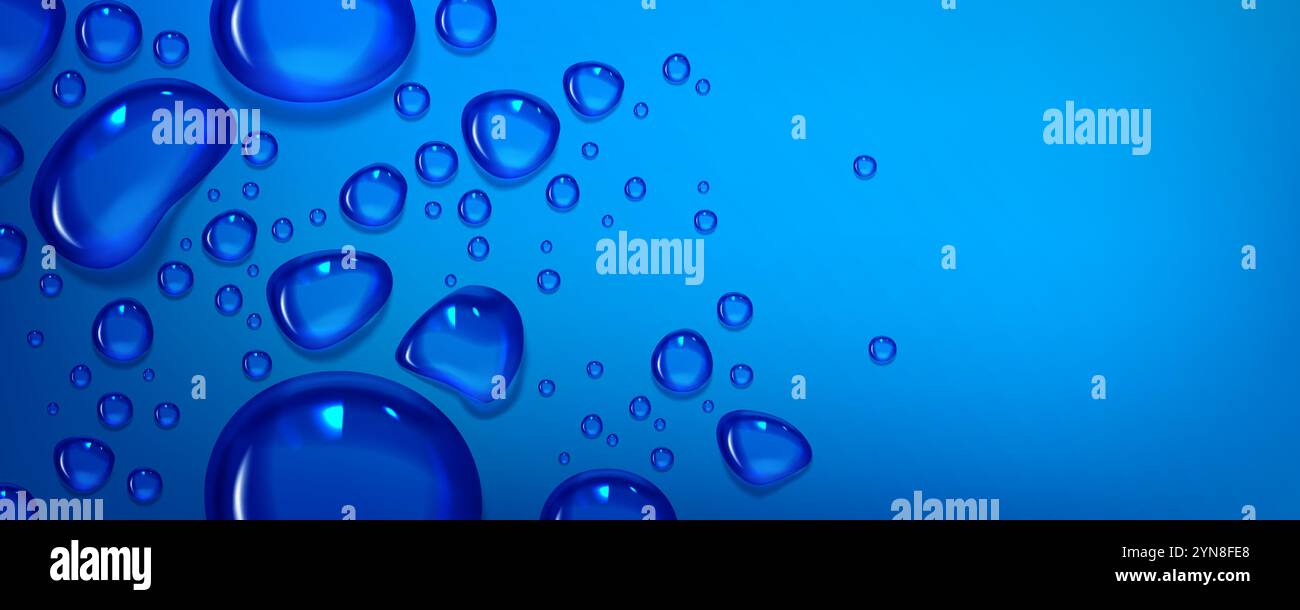 Blue horizontal background with clear water droplets pattern. Realistic ...