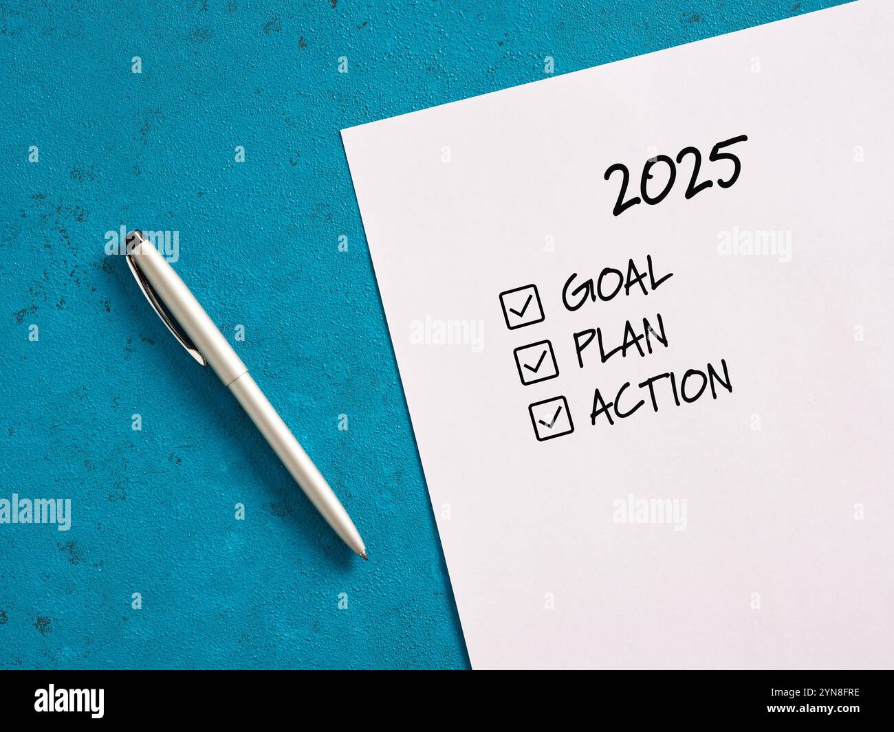 Checklist for 2025 goals, plan, and action with check marks and a pen ...