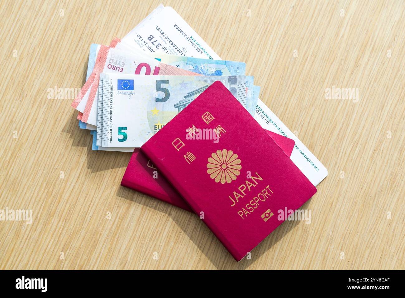 Euro note, passport and boarding pass Stock Photo - Alamy