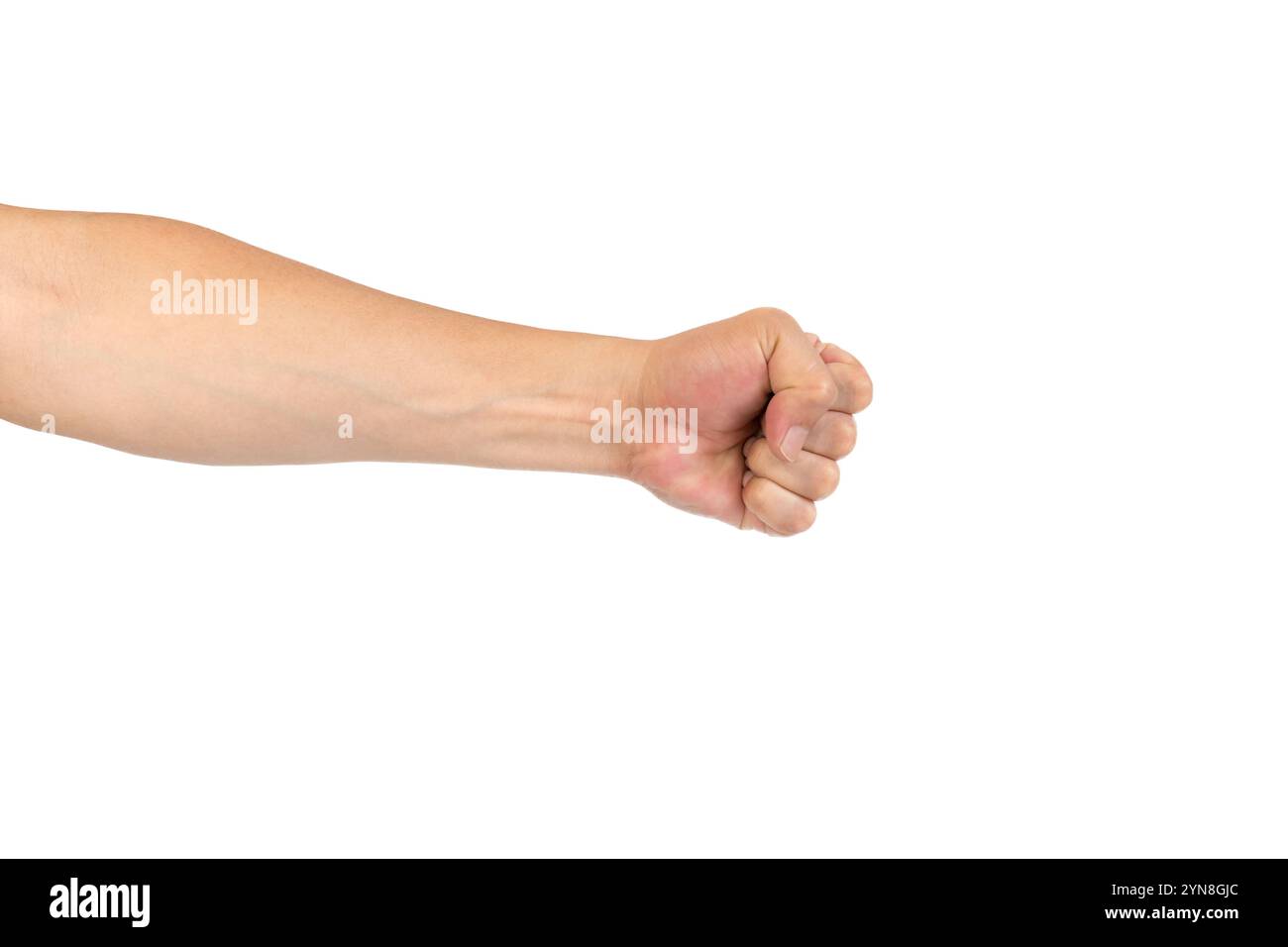 Middle-aged man's hands posing clenched fist Stock Photo - Alamy