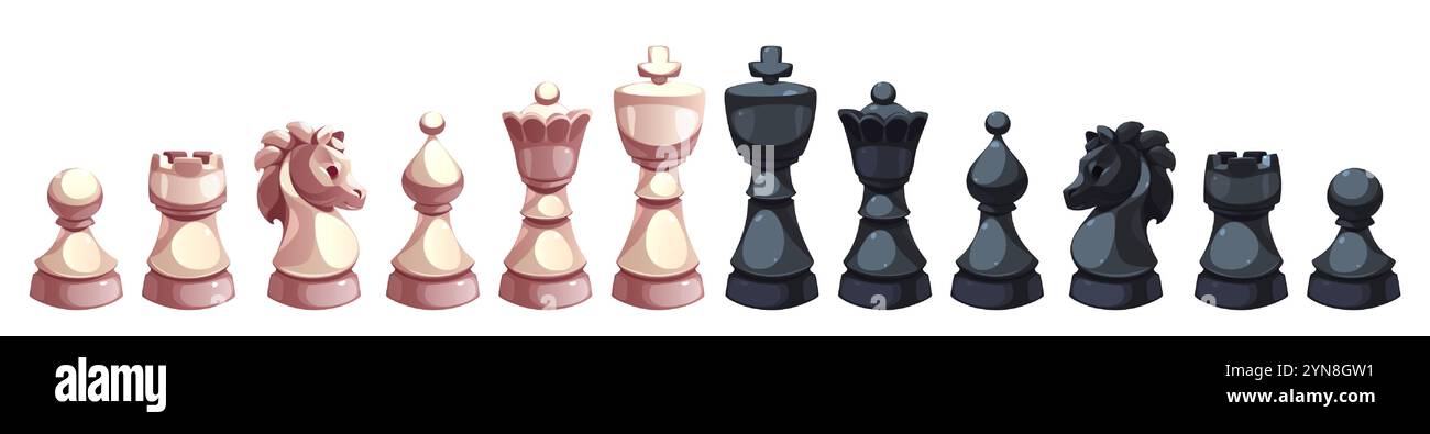 Pawn, king and queen chess piece cartoon. Isolated game graphic set ...