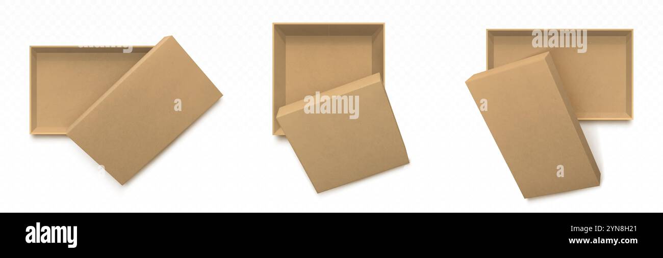 3d craft open gift box top view mockup. Empty paper package with shadow ...