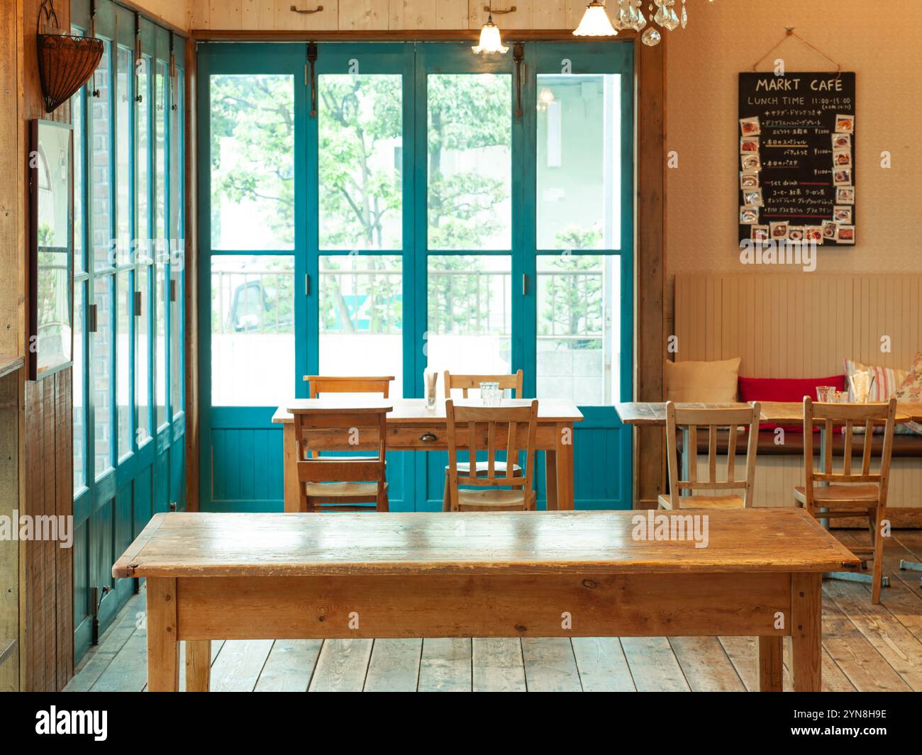 Inside the café and tables Stock Photo - Alamy