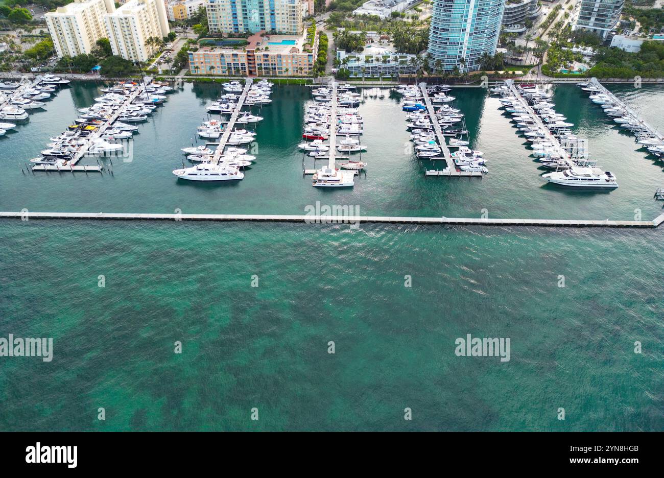 Yacht club. Marina in Miami, Florida. Luxurious lifestyle. Downtown ...