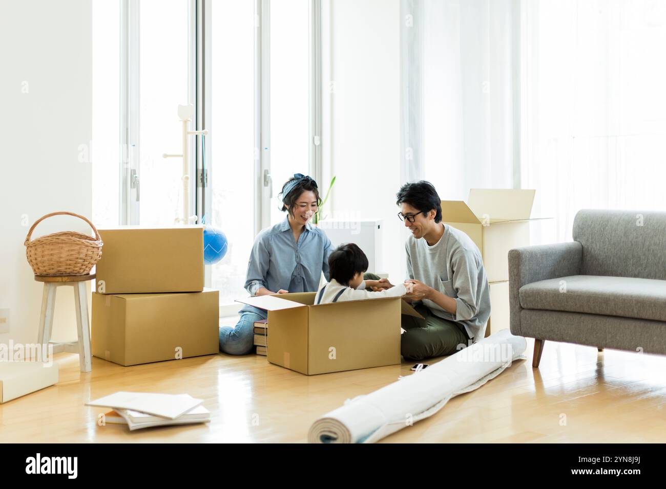 Family working on the move Stock Photo - Alamy