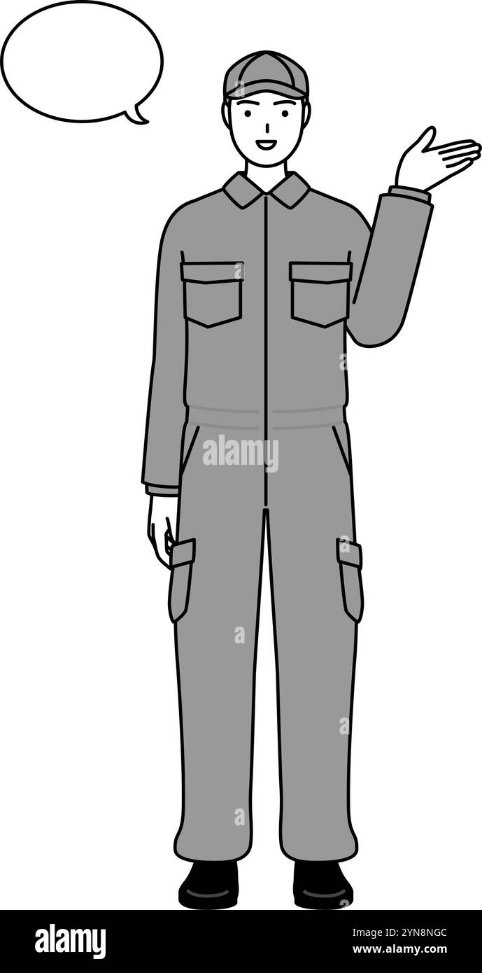 A mechanic in coveralls giving directions, with a wipeout, Vector ...