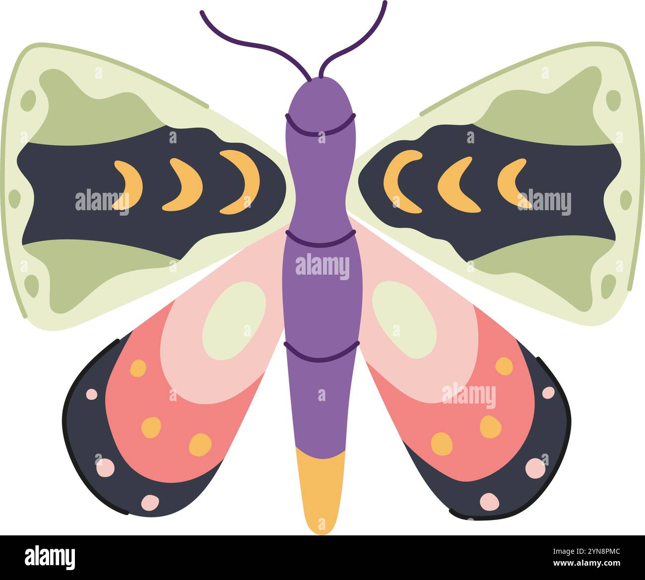 earthy boho moth cartoon vector illustration Stock Vector Image & Art ...