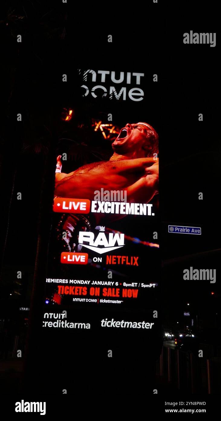 Inglewood, California, USA 23rd November 2024 Raw Wrestling Marquee at ...