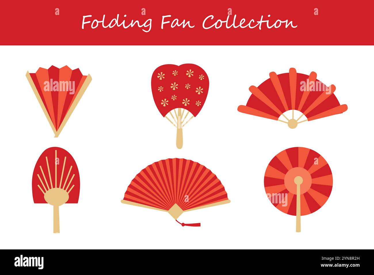 folding fan collection in different poses. Vector illustration Stock ...