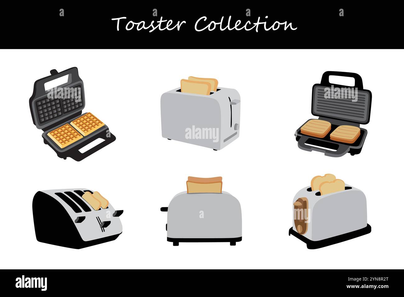 toaster collection in different poses. Vector illustration Stock Vector ...