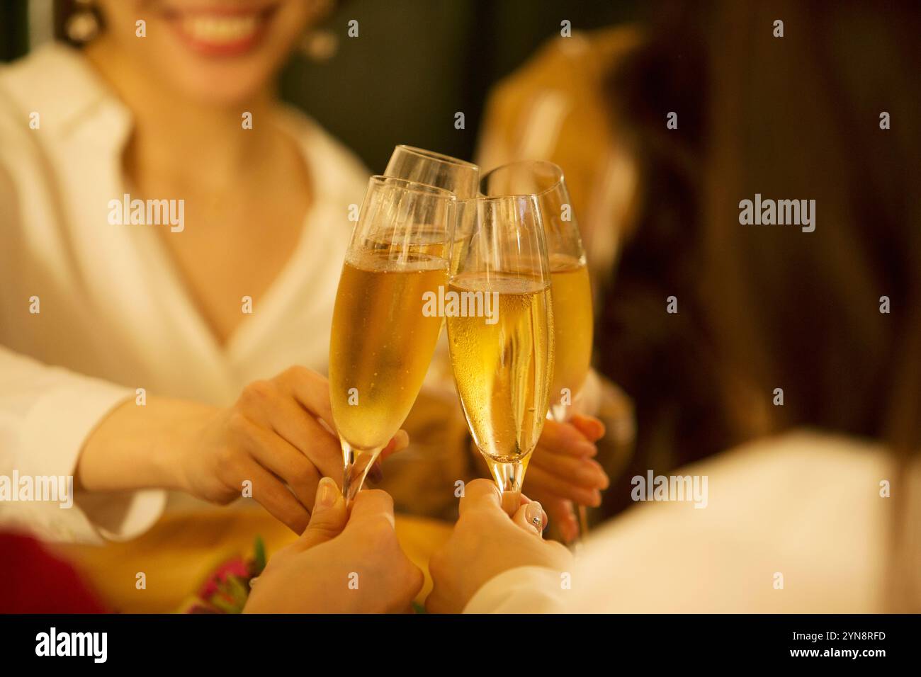 Four women in their 20s making a toast Stock Photo - Alamy