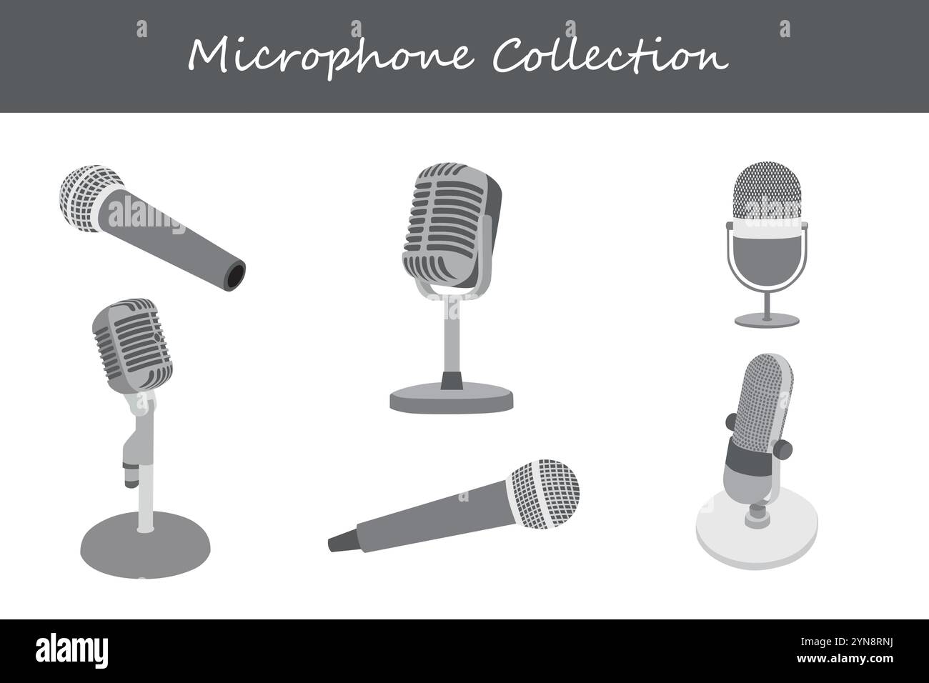 microphone collection in different poses. Vector illustration Stock ...