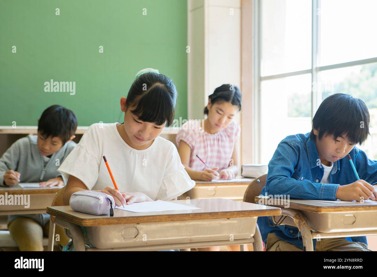Primary school students studying seriously Stock Photo - Alamy