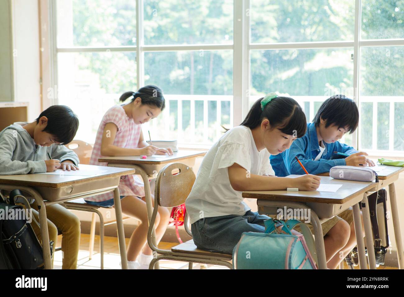 Primary school students studying seriously Stock Photo - Alamy