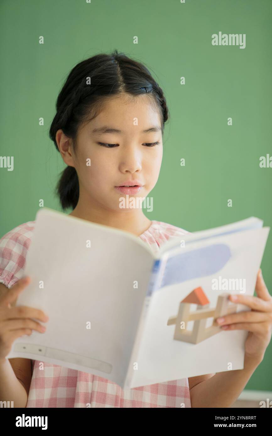 A primary school girl reading a textbook Stock Photo - Alamy