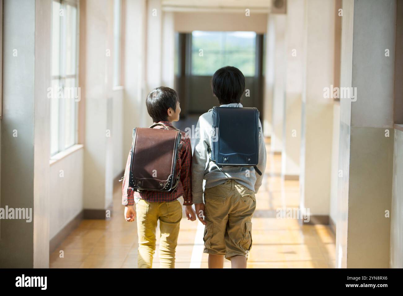 Back view of primary schools boys walking in corridor Stock Photo - Alamy