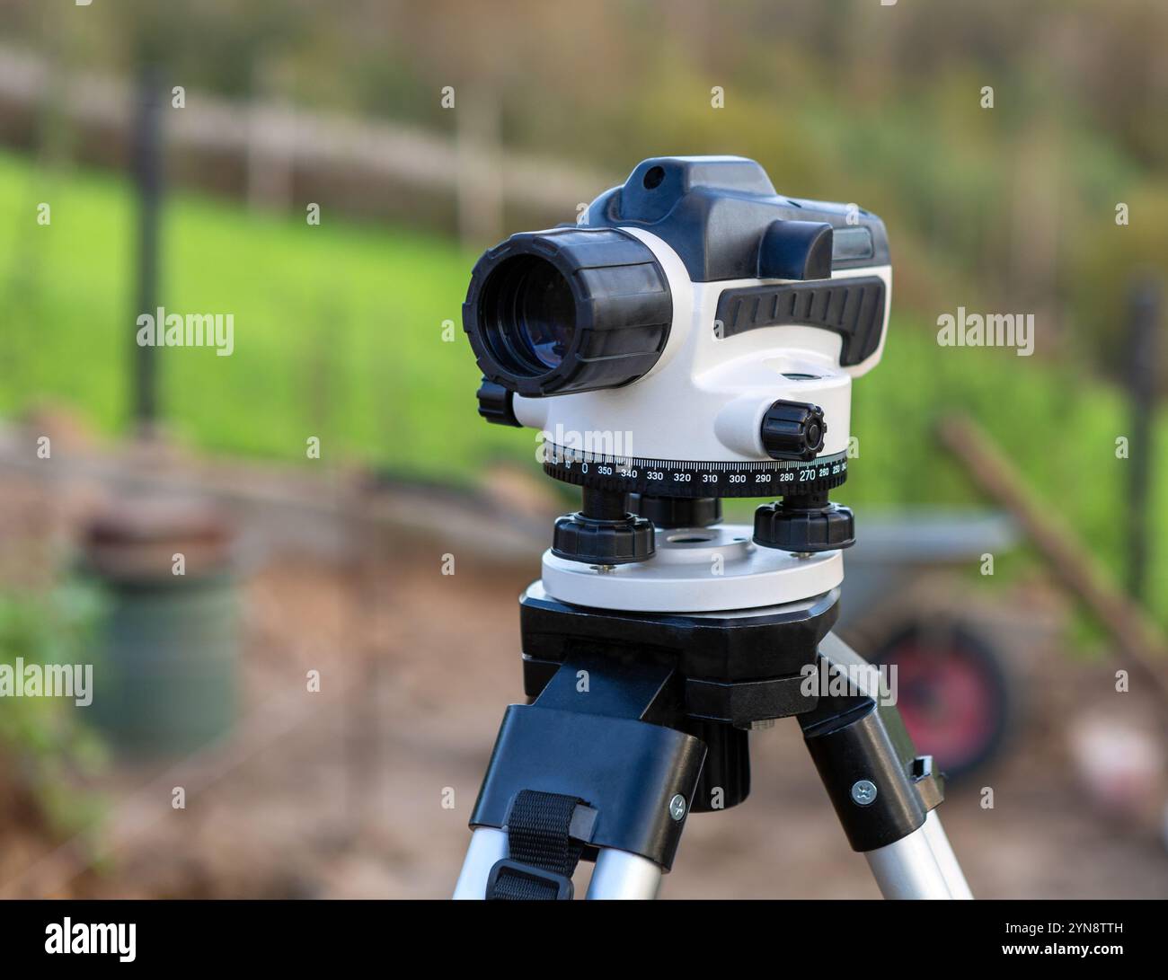 Surveyor equipment theodolite on the construction site. Optical ...