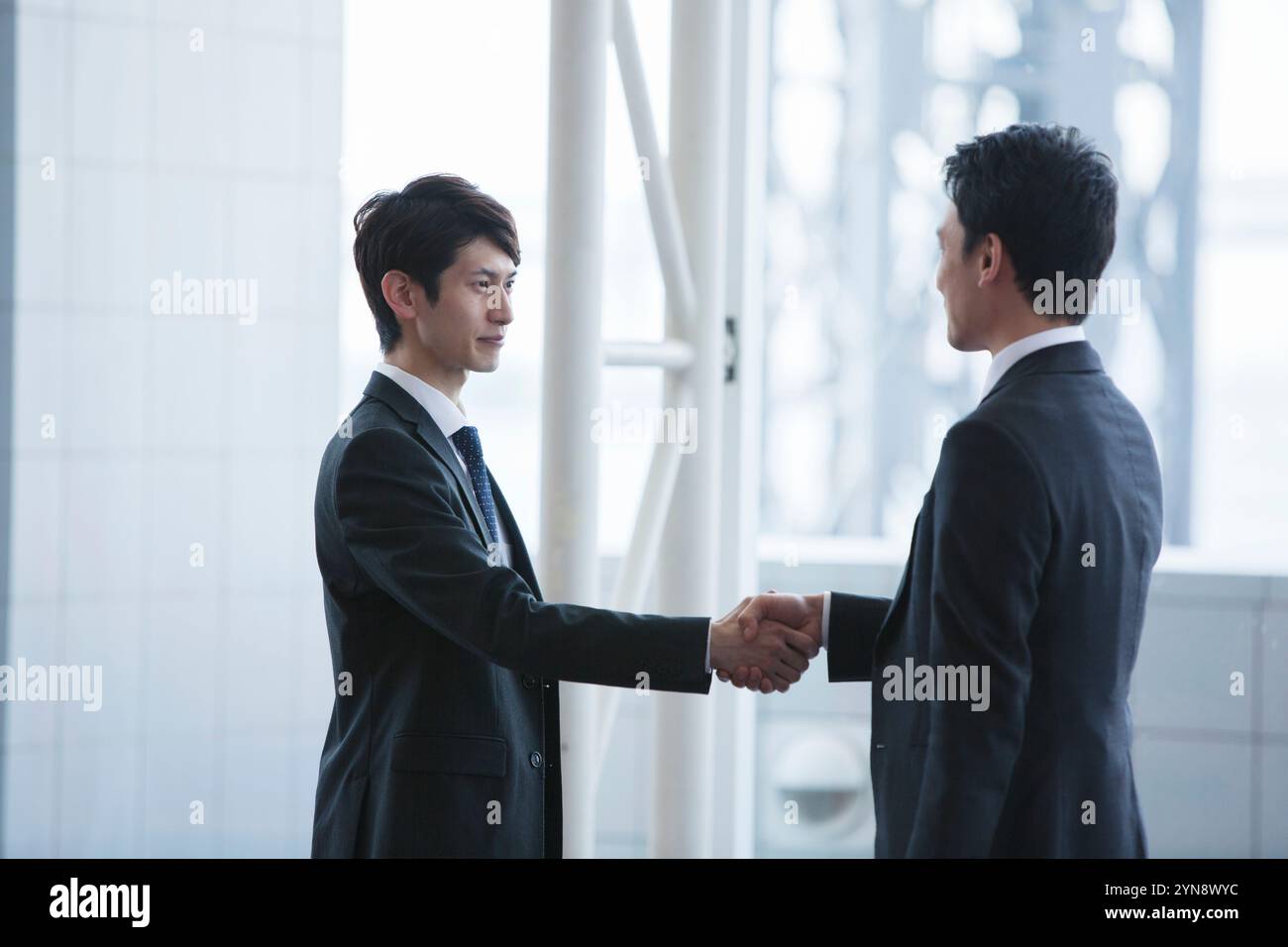Two men in suits shaking hands Stock Photo - Alamy