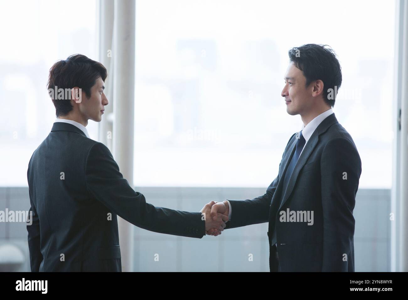 Two men in suits shaking hands Stock Photo - Alamy