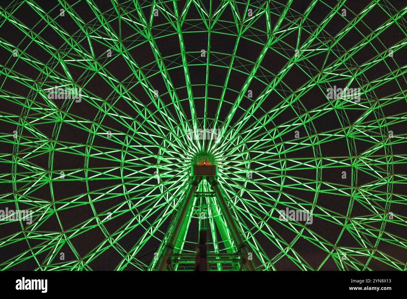 : Green Illuminated Ferris Wheel Close-Up, Osaka Stock Photo - Alamy