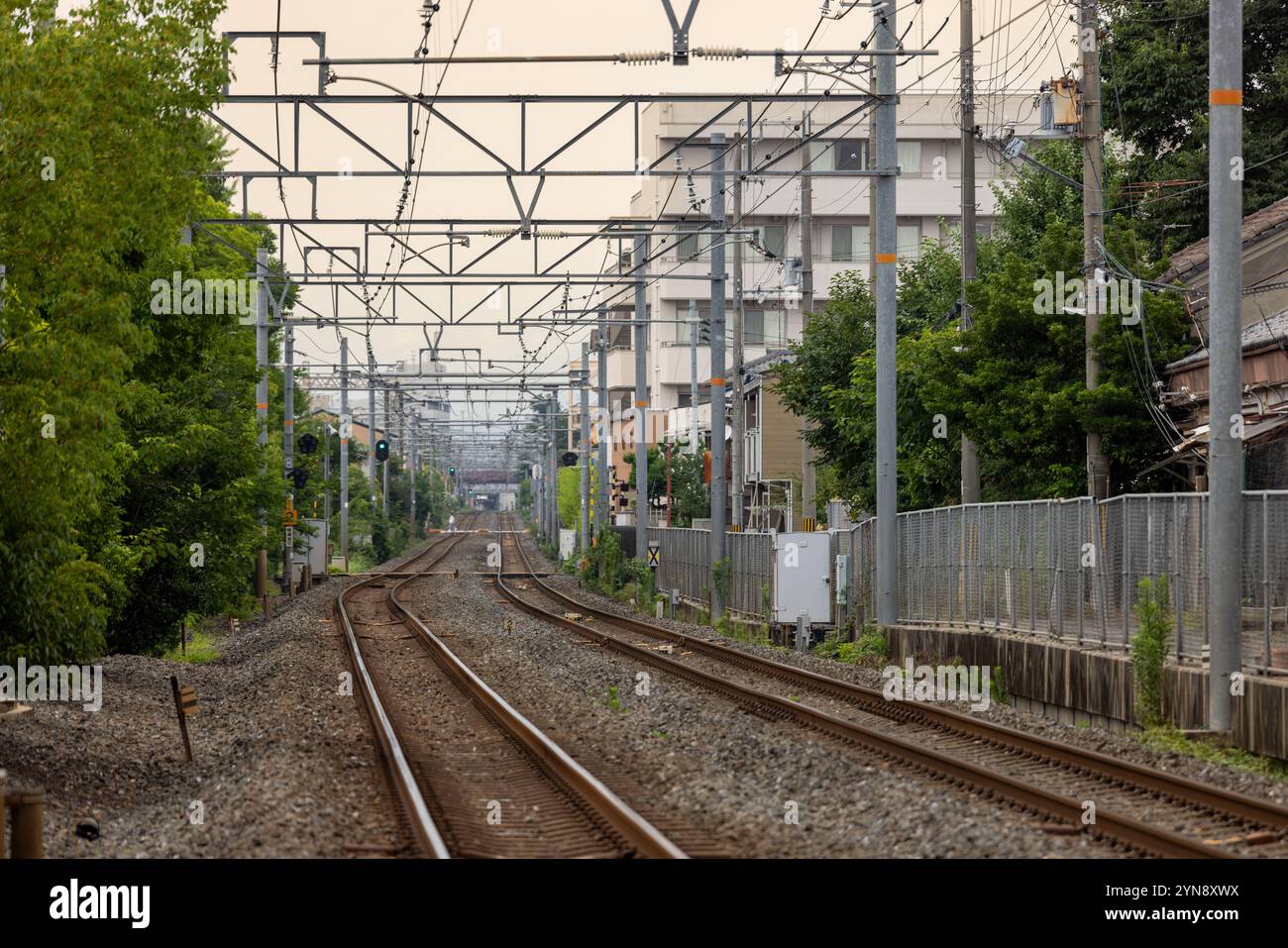 Quiet Train Tracks in a Suburban Japanese Neighborhood Stock Photo - Alamy