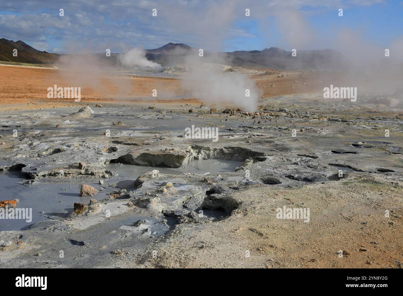 Fumaroles volcanic boiling mud pots surrounded by sulfur hot springs in ...