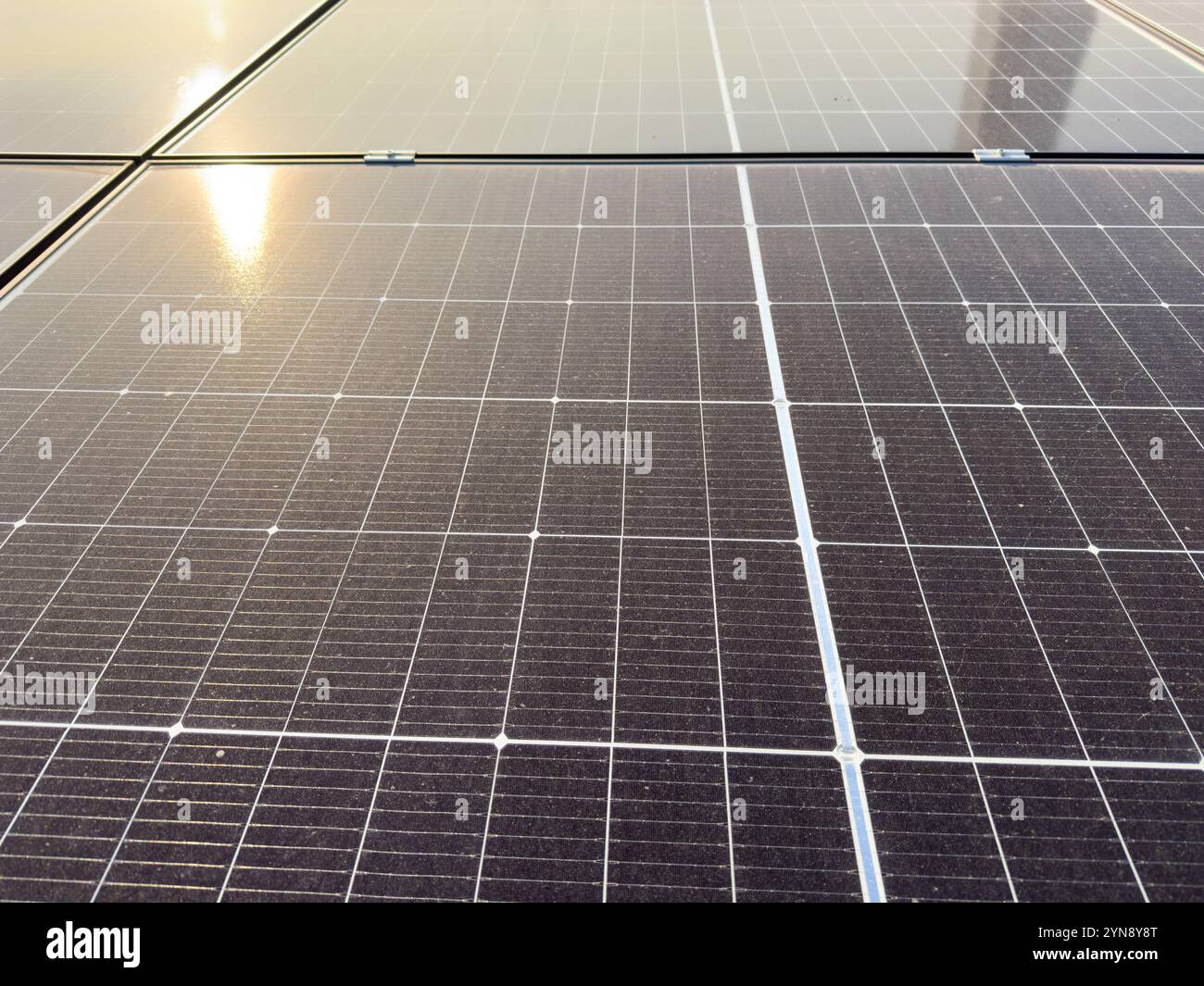 Close-Up View of Modern Solar Panels Reflecting Sunlight Stock Photo ...