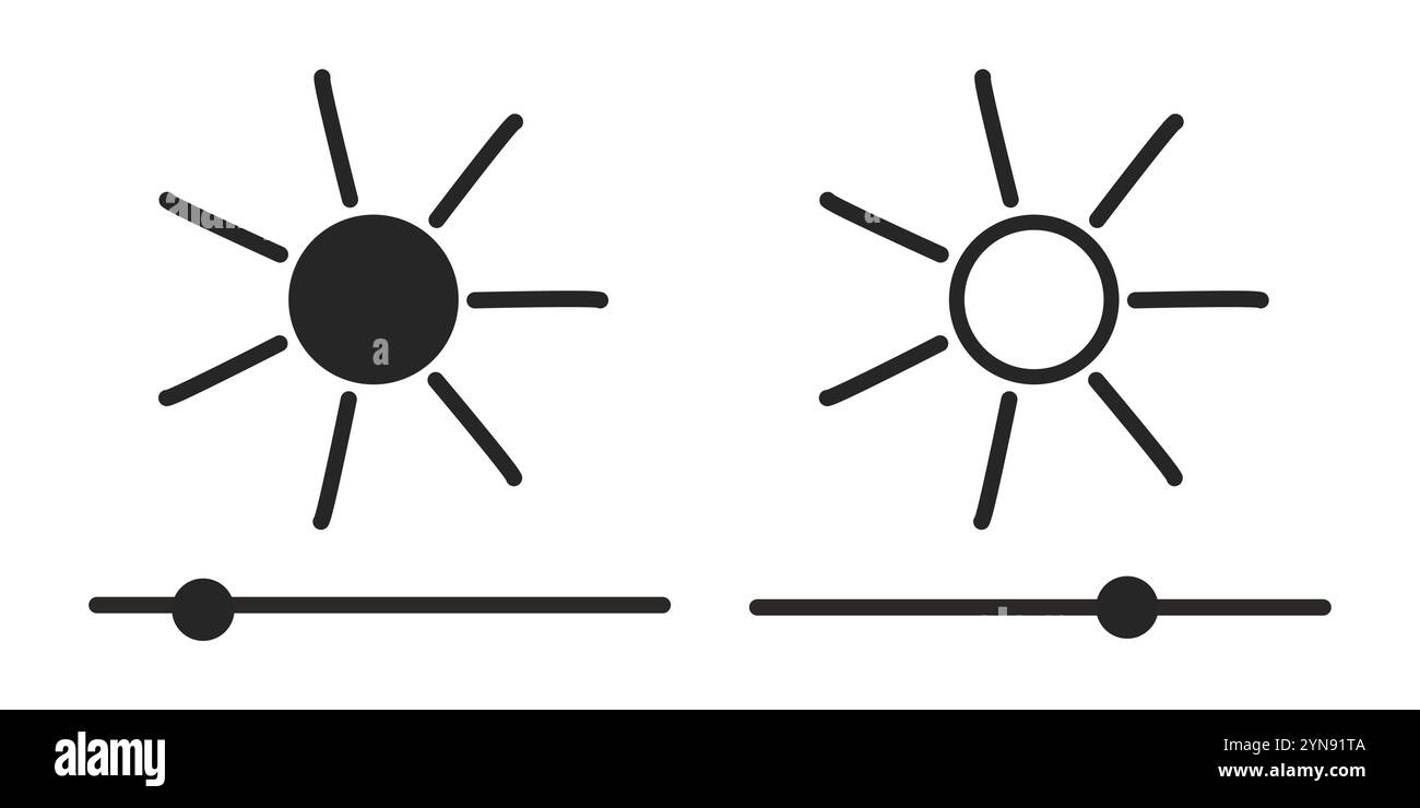 Brightness and contrast level adjustment icon silhouette set. Screen ...