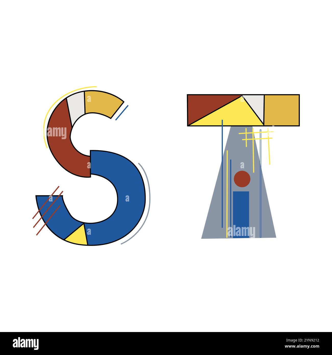 Alphabet letters ST in Kandinsky style for your design, vector image ...