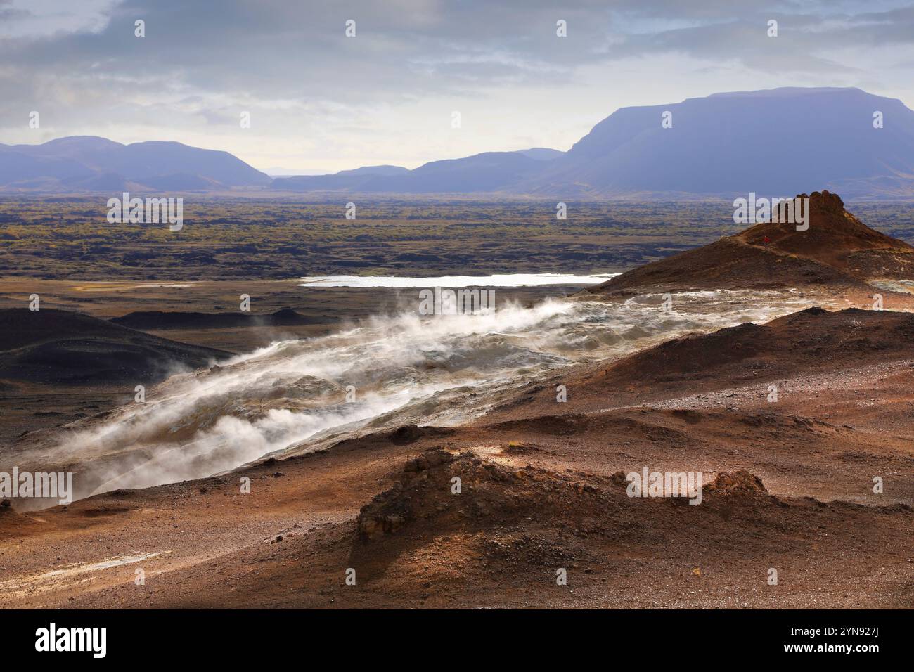 Amazing view of steaming sulfur fumaroles in Hverir Namafjall ...