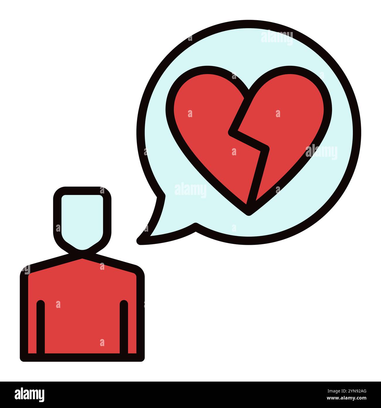 Boy and Broken Heart in Speech Bubble vector Sadness and Heartache ...
